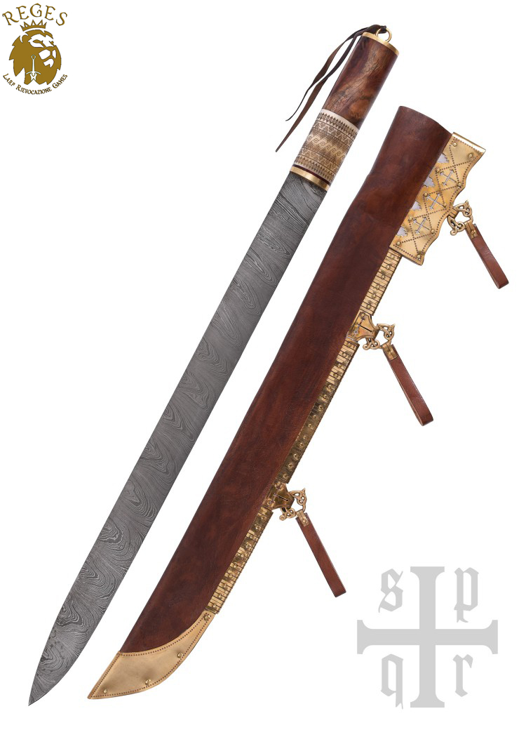 Daga lunga Seax Viking, IX sec., acciaio Damasco, 60 cm – REGES Larp e ...